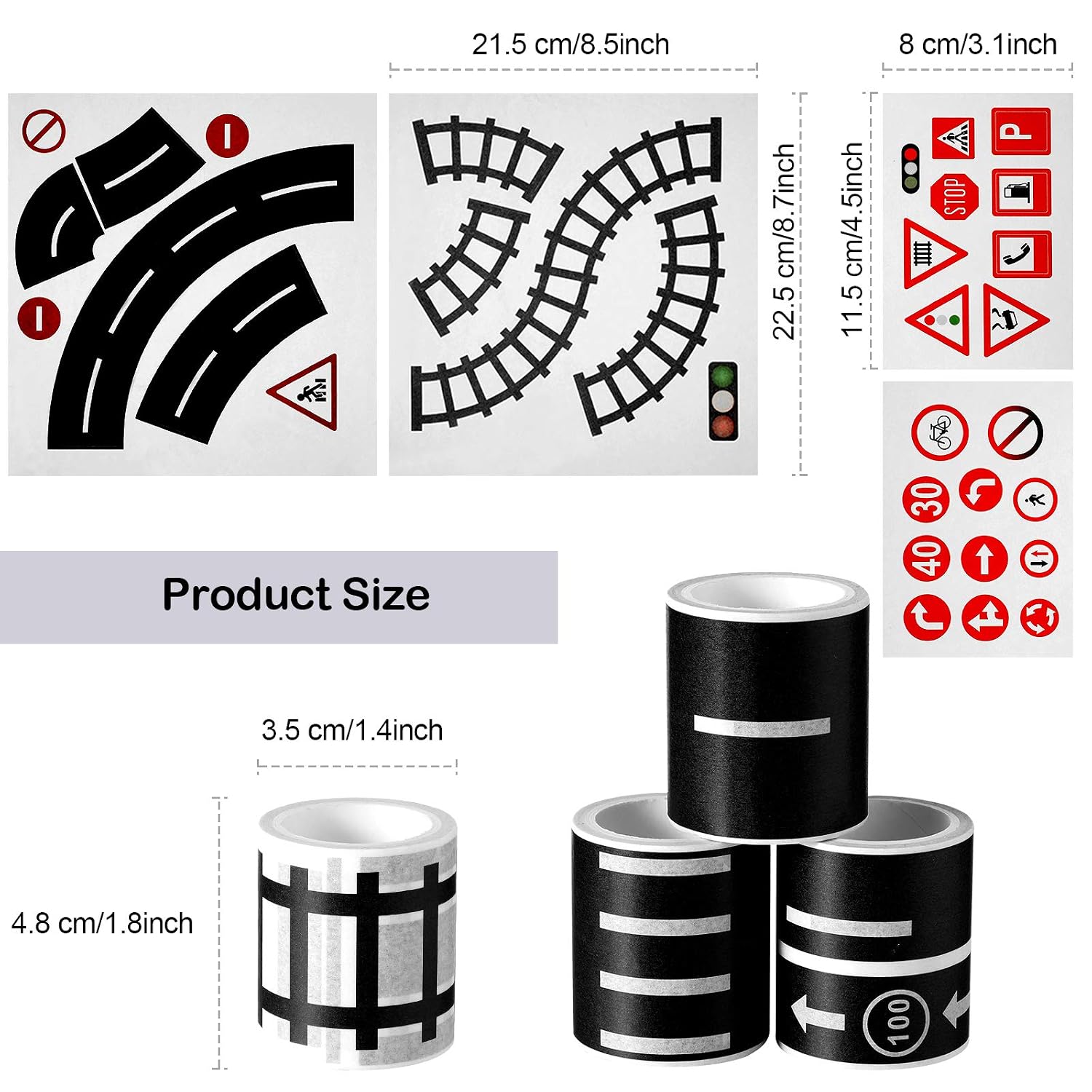 8 Pieces DIY Trains Railways Road Tape DIY Traffic Sign Train Track ...