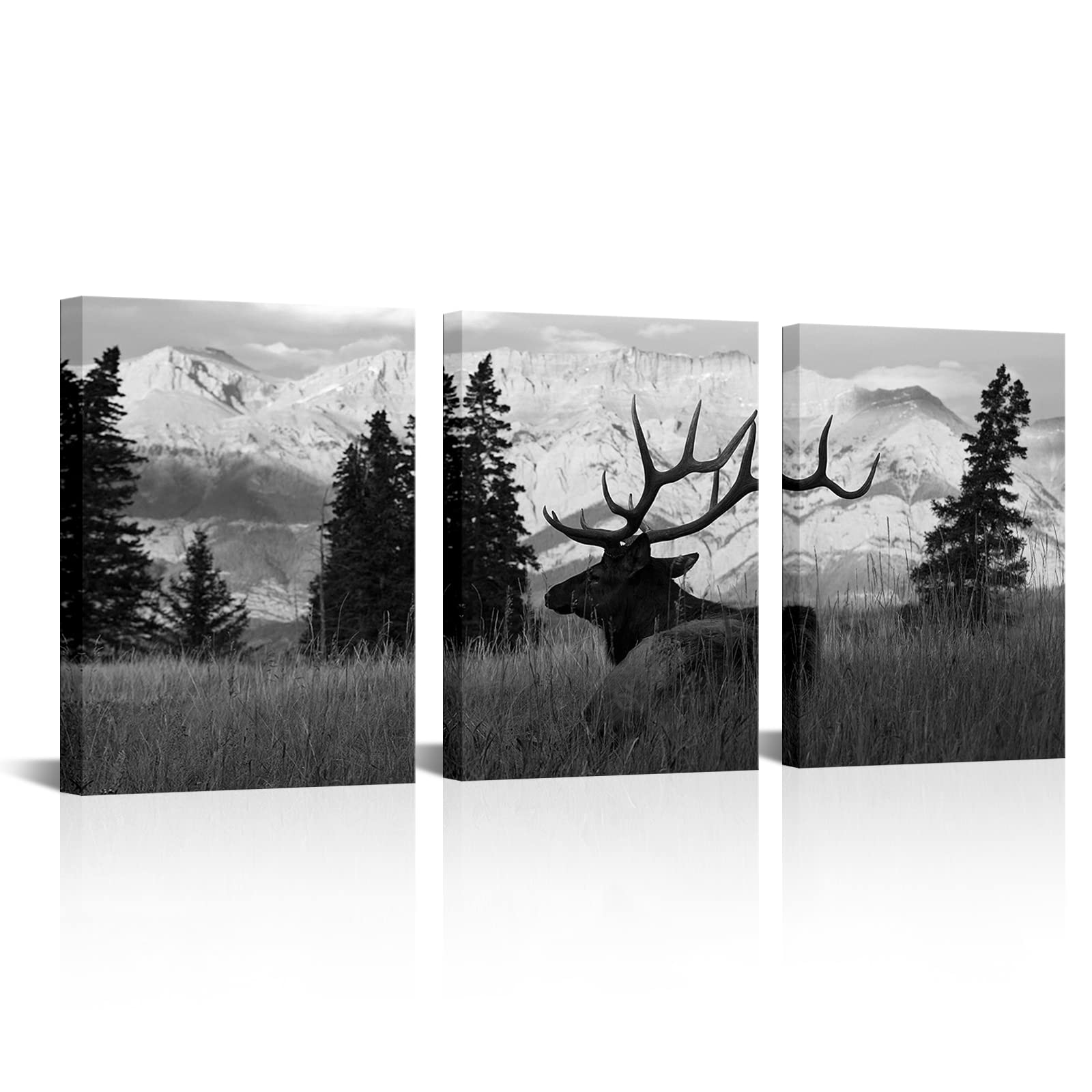 HOMEOART Canvas Print Black and White Elk Canvas Wall Art Elk Art ...