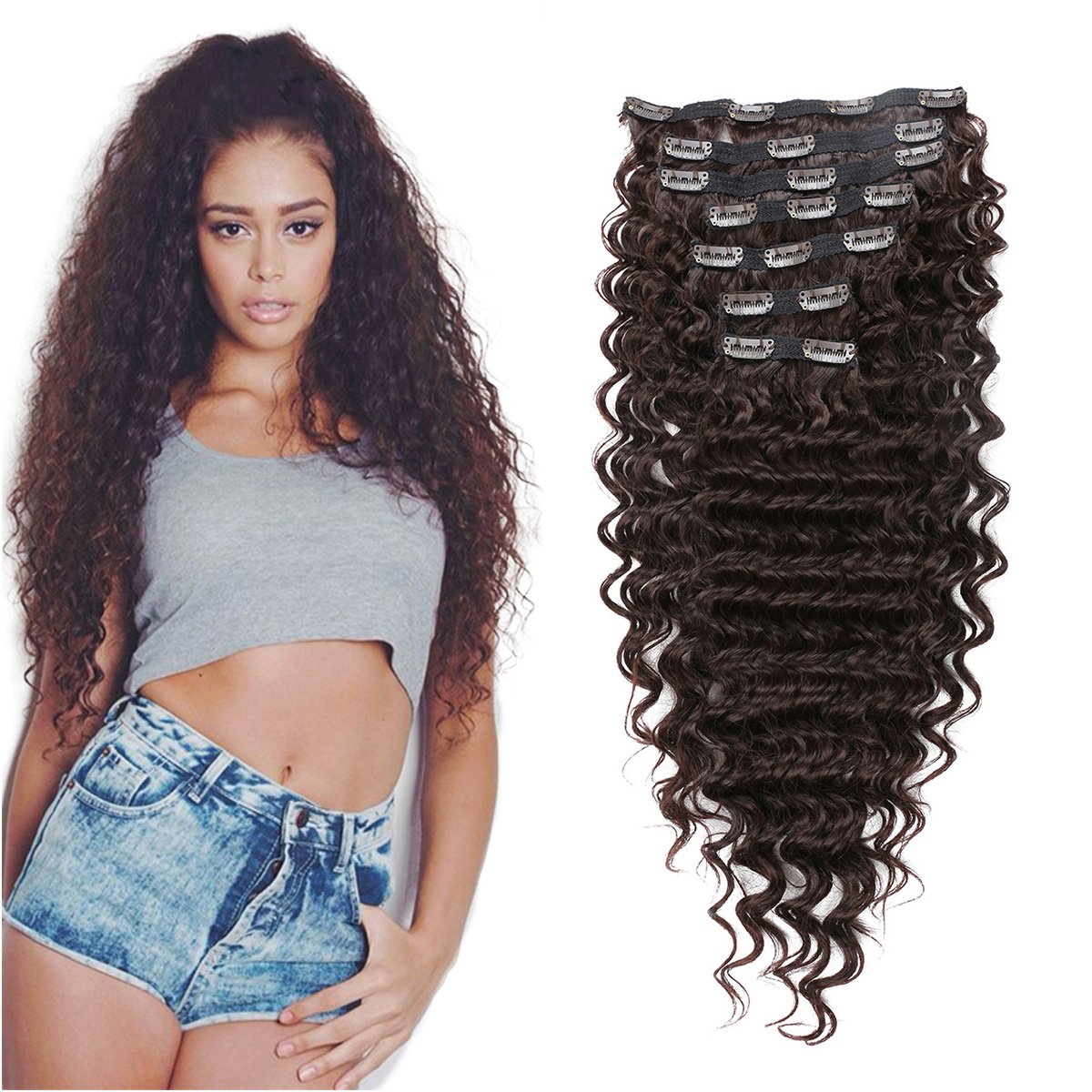 Amazon.com : FASHION LINE 7 Pieces 20 Clips In On Hair Extensions Silicone Triple Weft Clip On ...