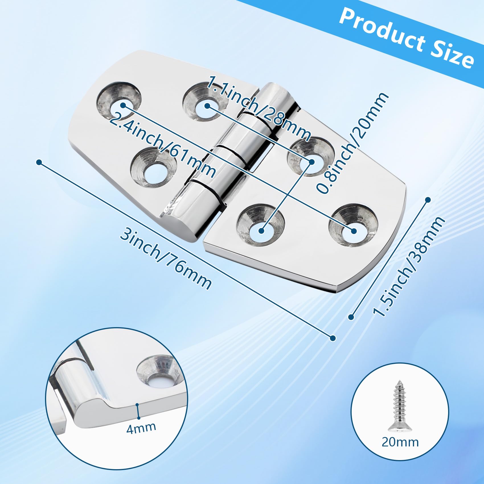 Mua 316 Stainless Steel Boat Hatch Hinges,3 inch x 1-1/2 inch (76 x 38mm) Polished Marine Hinge ...