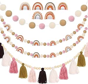 Amazon.com: 4 Pieces Boho Rainbow Garland Birthday Decor Set Pastel ...