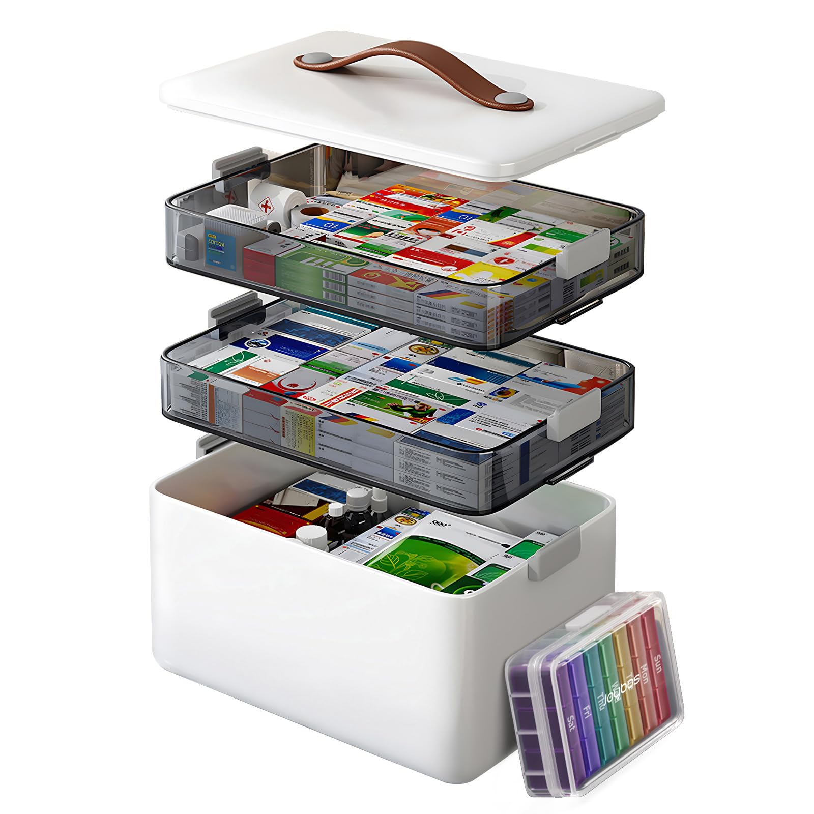 O-MART 3-Tier Medicine Cabinet Organizer with Leather Handle, Empty ...