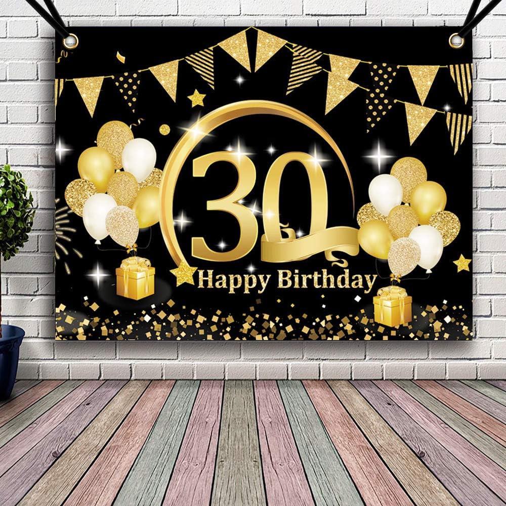 APERIL 30th Birthday Party Decoration Black Gold, Extra Large Happy ...