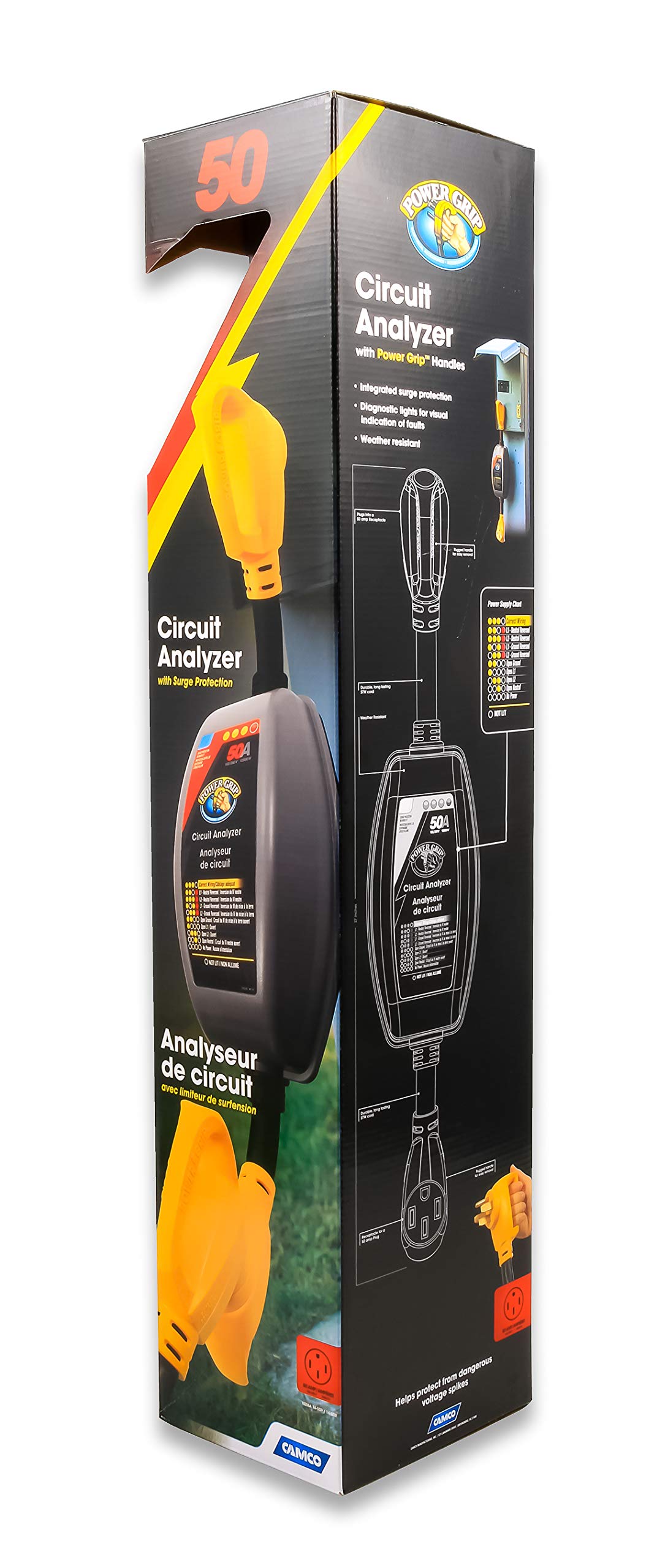 Camco Dogbone RV Circuit Analyzer With Power Grip Handles, Integrated Surge Protection and Fault ...