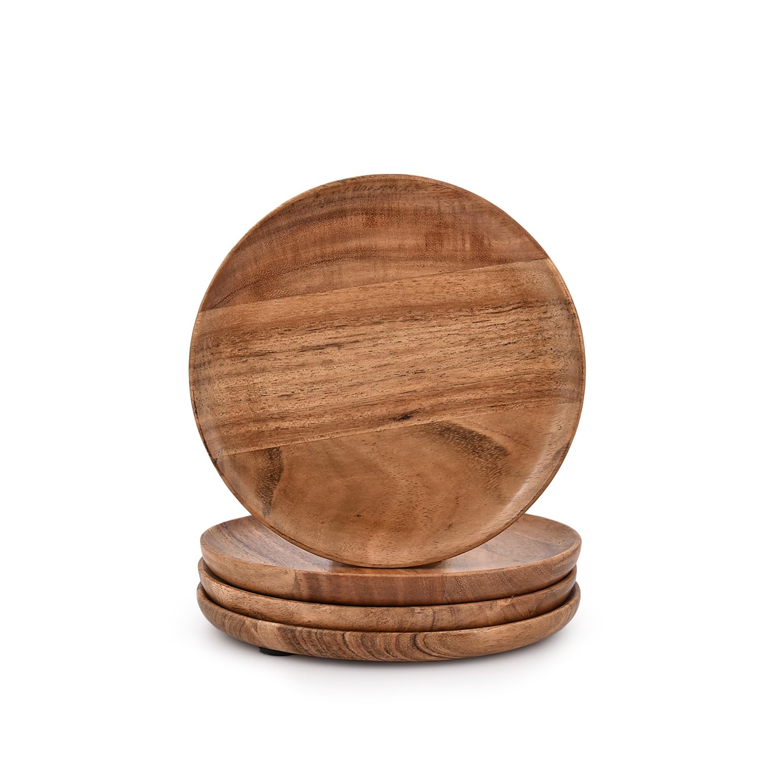 Samhita Acacia Wood Round Wood Plates Set of 4, Easy Cleaning ...