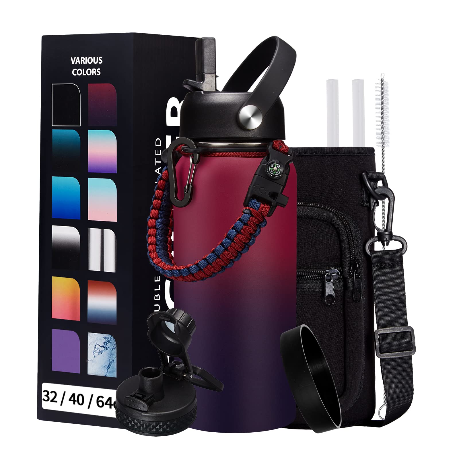 32OZ Insulated Water Bottle with Straw - Spout Lid, Sweat-Proof & BPA ...