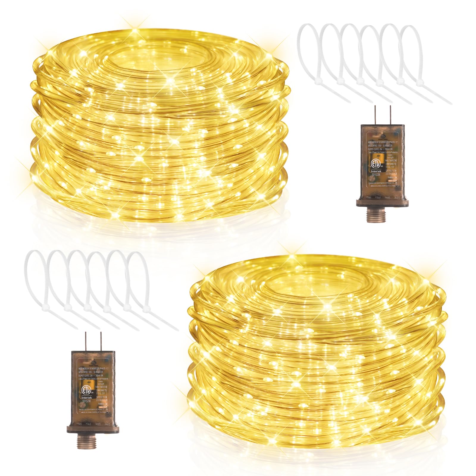 Hezbjiti 2 Pack LED Rope Lights Waterproof Rope Light 197FT 600 LED ...