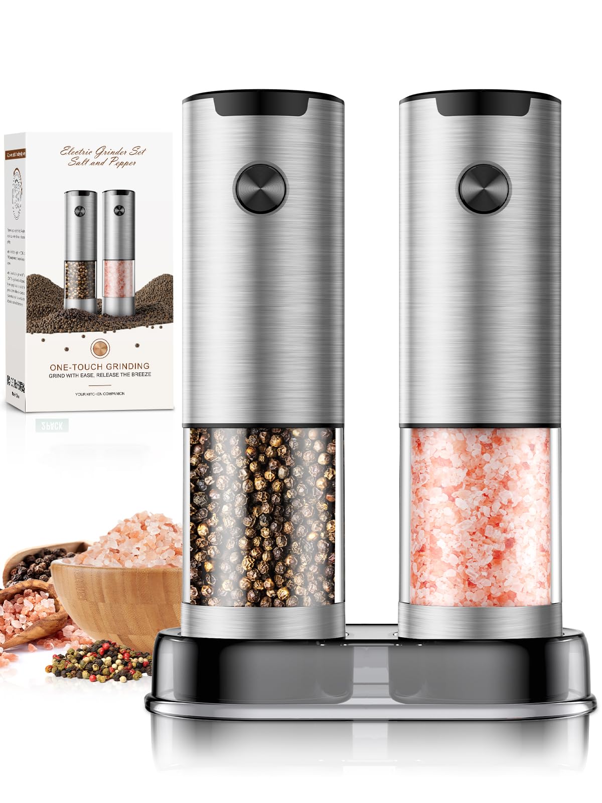 Salt and Pepper Grinder Set- Automatic Battery Pepper Mill Shakers ...