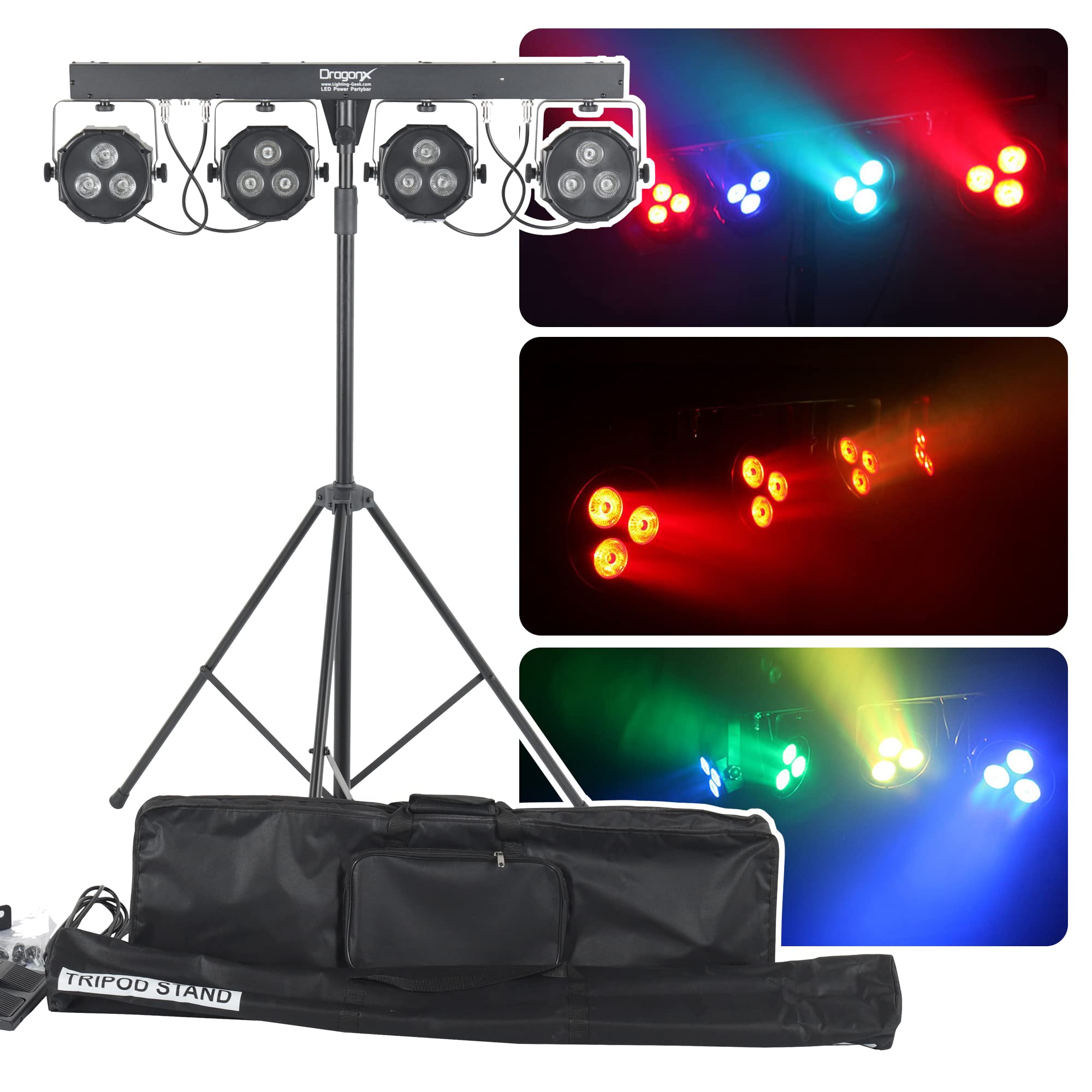 DragonX 4 Gig Bar DJ Lighting Stand – LED Stage RGB Par Lights ...