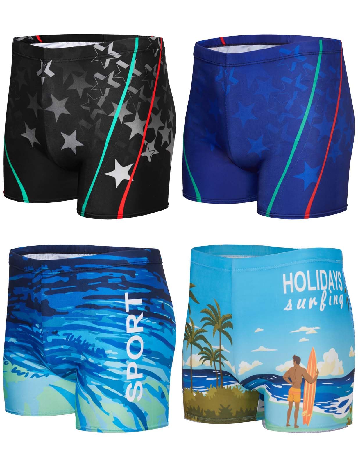 KANAV 4 Pack Men's Athletic Swim Jammers Quick Dry Square Leg Swim ...