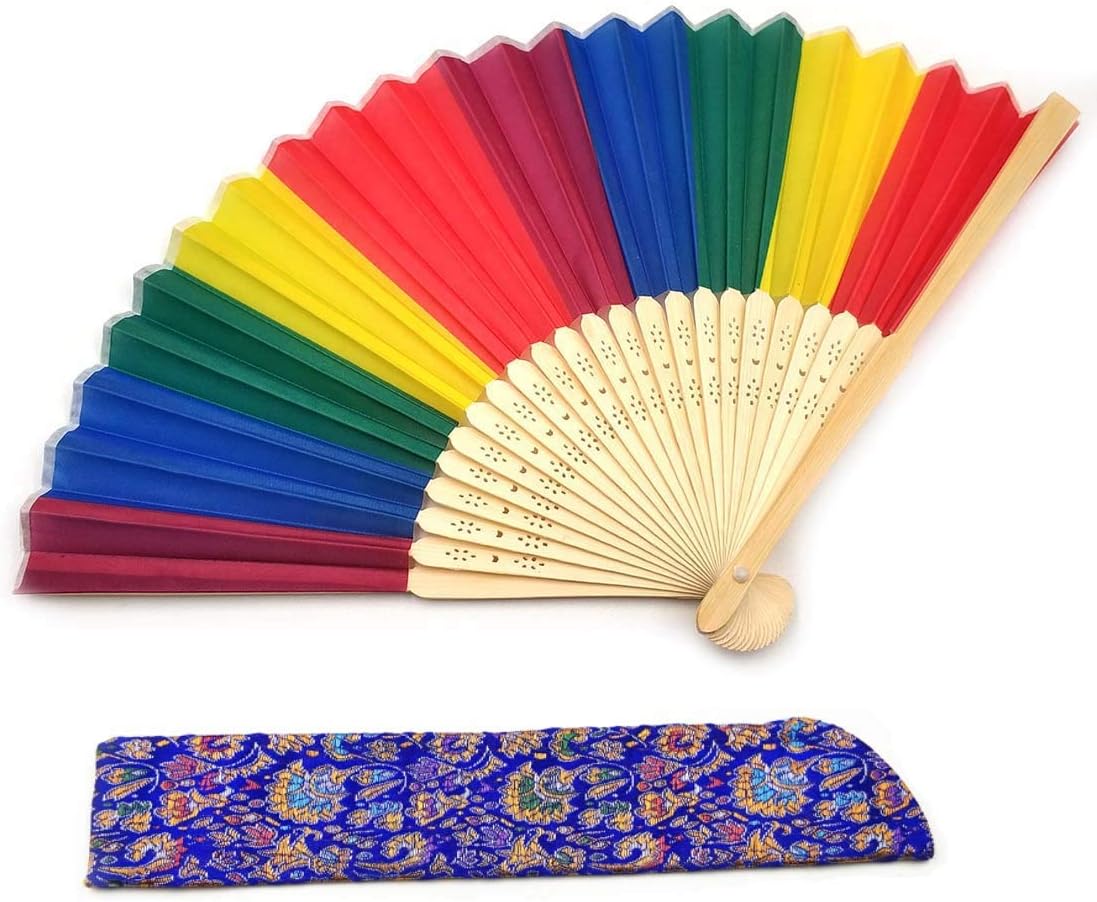 Handfächer Faltbar Fächer Regenbogen Design für Frauen Damen aus Seide ...