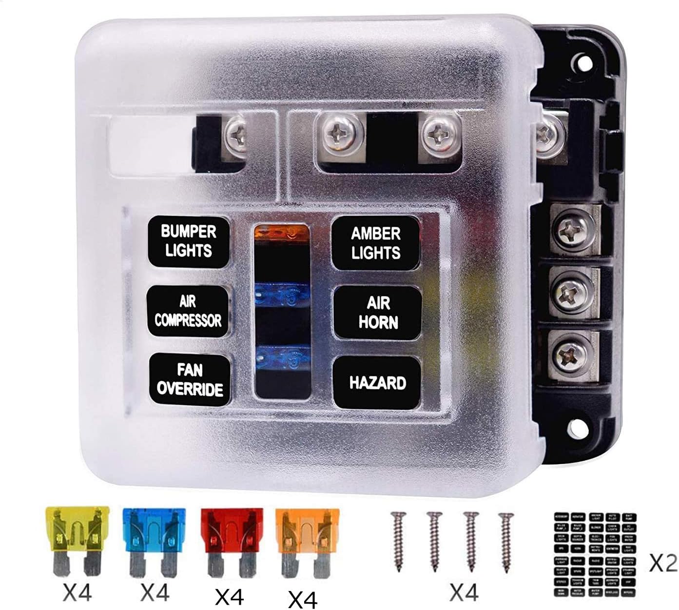 Fuse Box 6 Way Blade, with LED Warning Indicator & Damp-Proof Cover, 6 ...