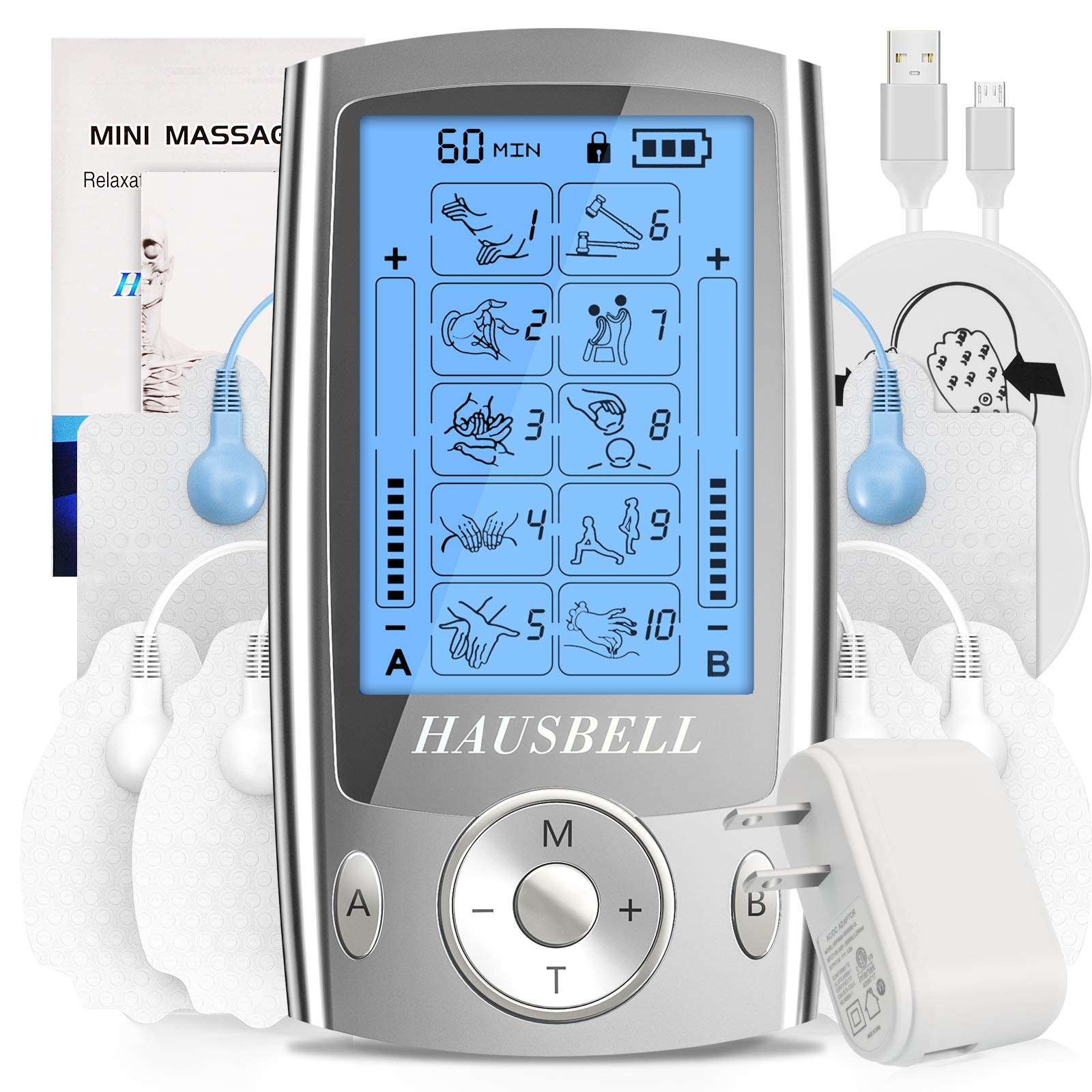 HAUSBELL Dual Channel TENS Unit Muscle Stimulator, 20 Modes ...