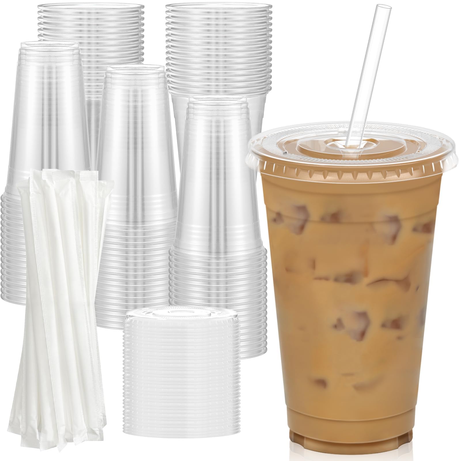 Dealusy 100 Pack 20 Oz Clear Plastic Cups With Lids And Straws Dealusy 100 Pack 20 Oz Clear Plastic Cups With Lids And Straws