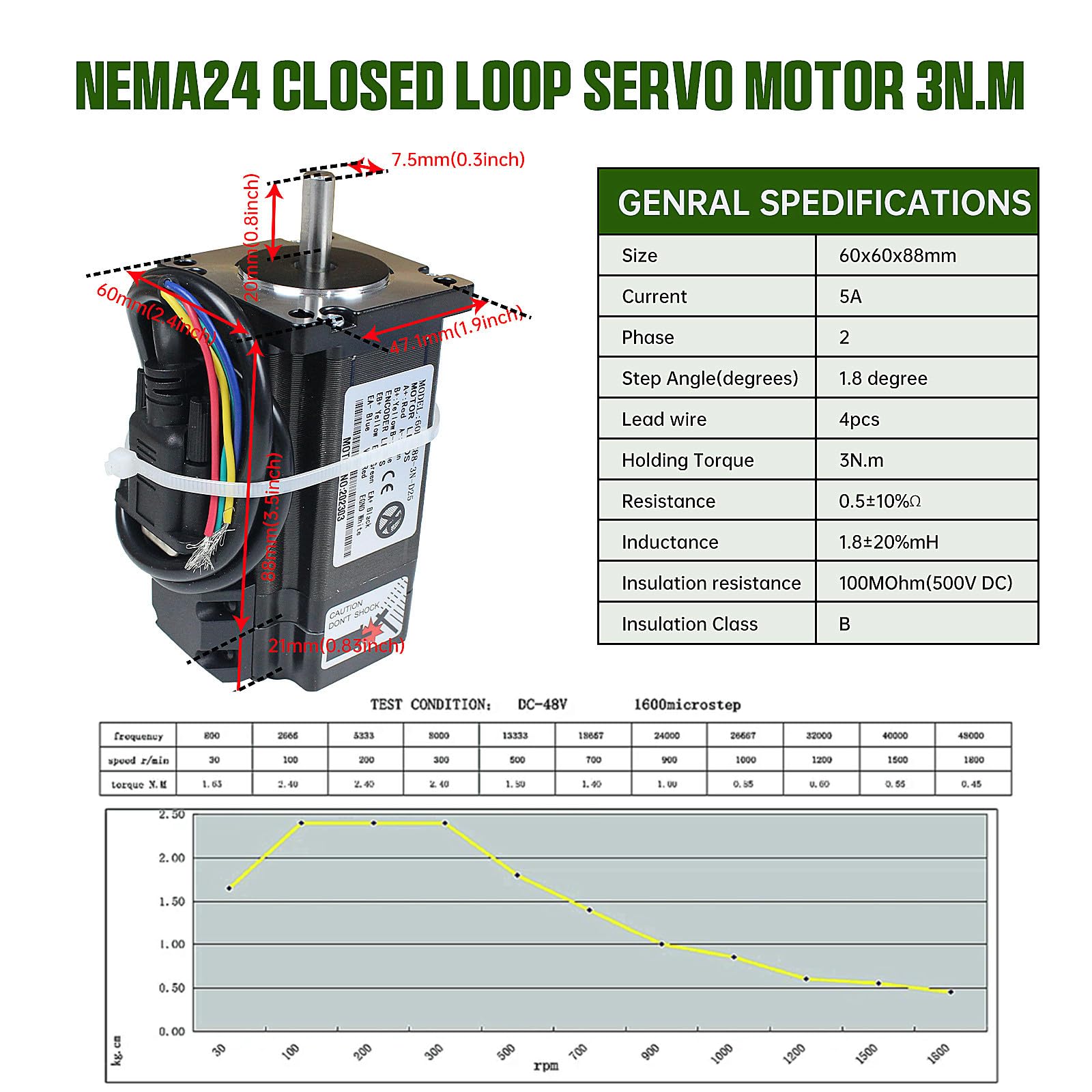 Mua RATTMMOTOR Nema24 3N.m Closed Loop Stepper Motor 88mm 5A,2HSS60 Hybrid Motor Driver 24-50V ...