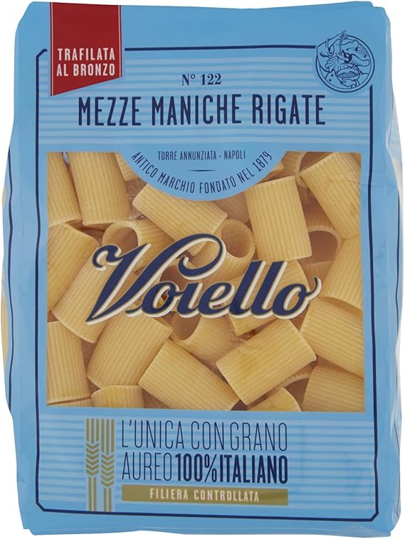 Voiello Pasta Mezza Maniche Rigate, Pasta Corta di Semola Grano Aureo ...