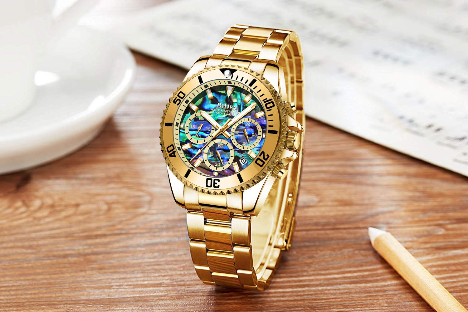 Mua BIDEN Mens Watches Chronograph Stainless Steel Waterproof Date Analog Quartz Watch Business ...