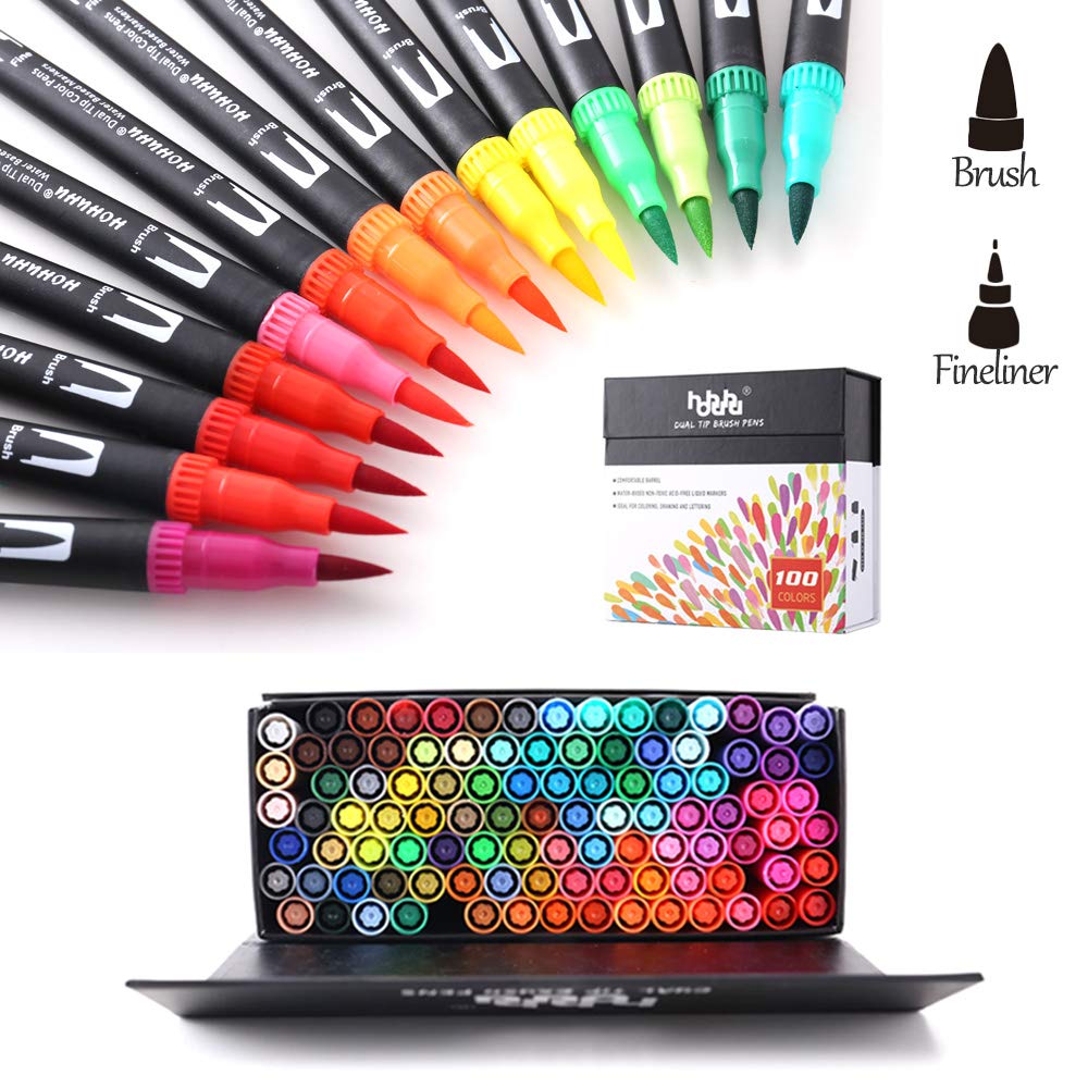 Pennarelli Set di 100 pennarelli a doppia punta atossici e inodori ...