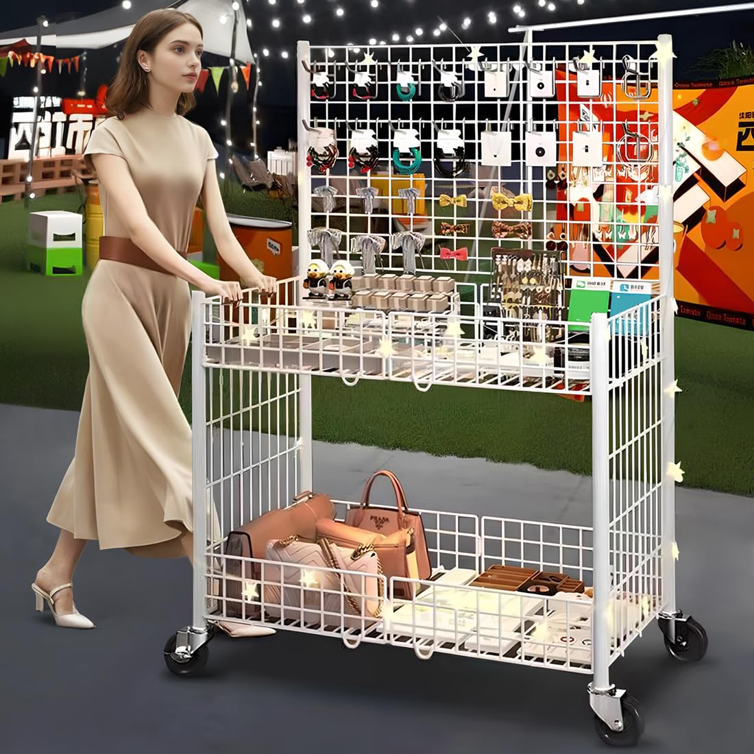 Large Metal Rolling Utility cart with Wheels, Portable Organizer and ...