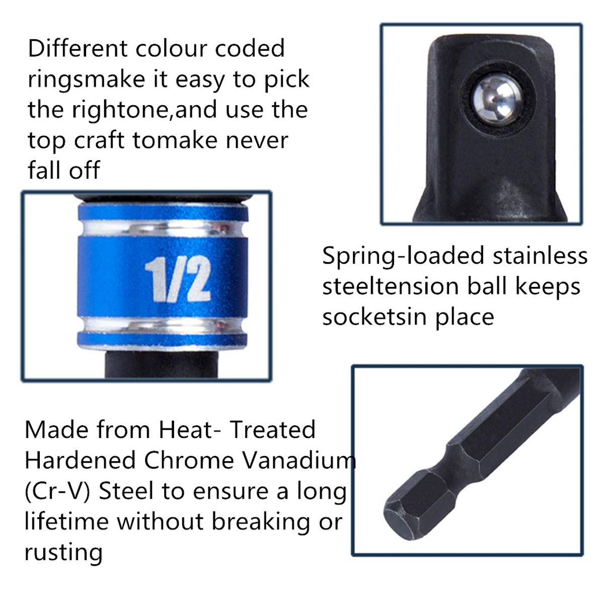 Mua Socket Adapter Extension Set, 1/4, 3/8, 1/2 Inch Hex Shank, Impact ...