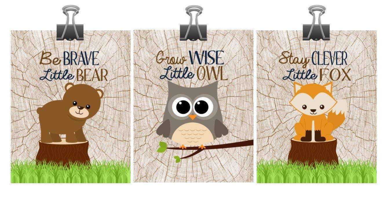 Amazon.com: Woodland Nursery Decor Set of 3 Prints - Fox Owl Bear ...