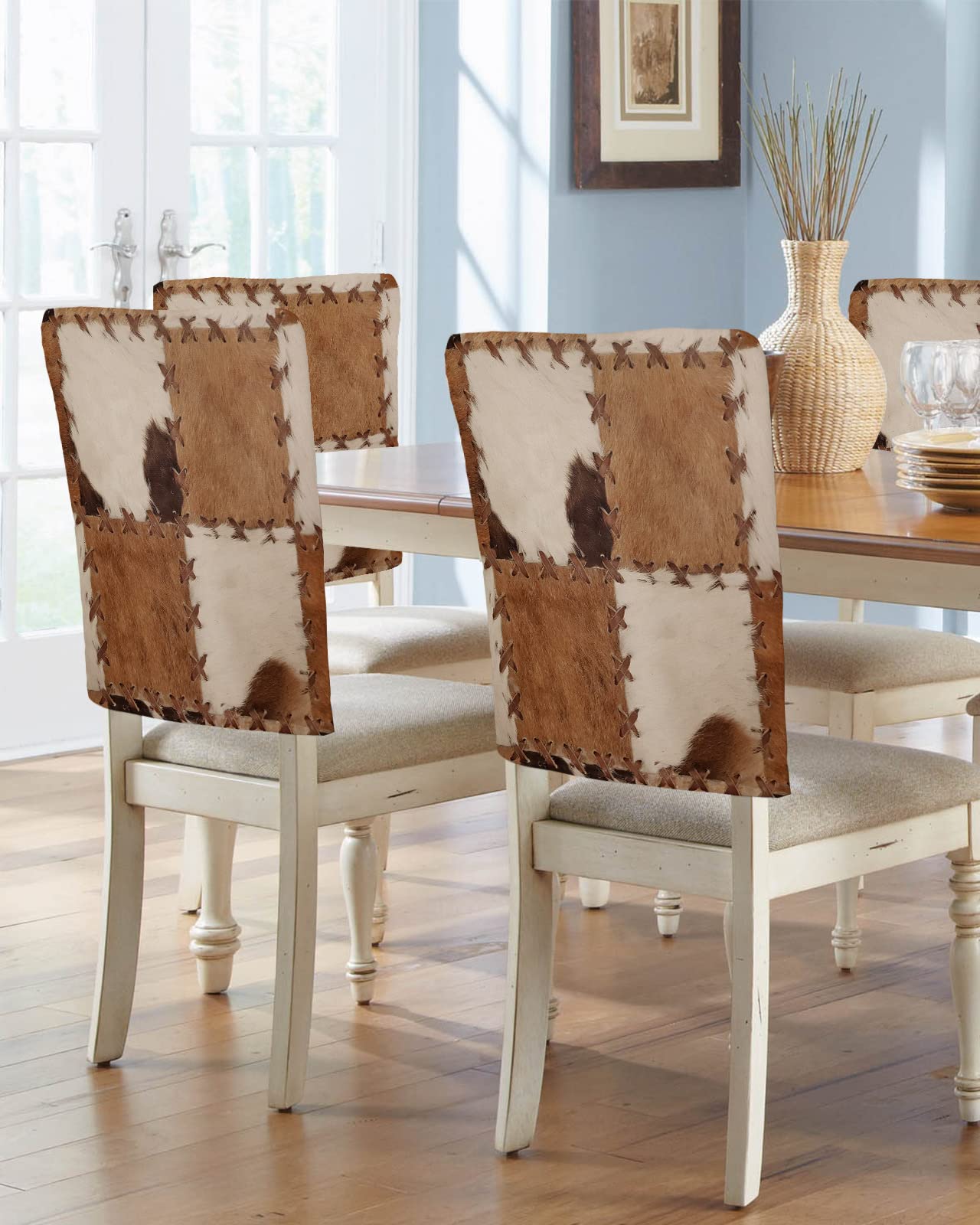 Savannan Dining Chair Back Covers, Cow Print Vintage Animal Brown Chair ...