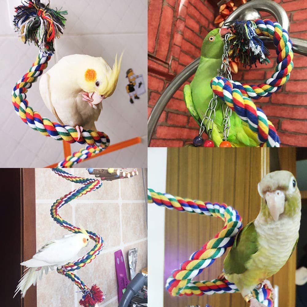 M.Q.L. Parrot Budgie Rope Spiral Perch, Bird Chewing Toy with Bell ...