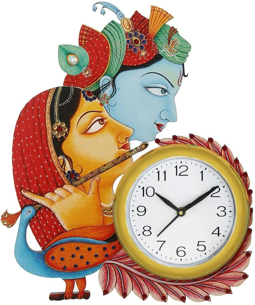 Buy ARTPORIUM Radha Krishna Handpainted Wooden Decorative Wall Clock ...