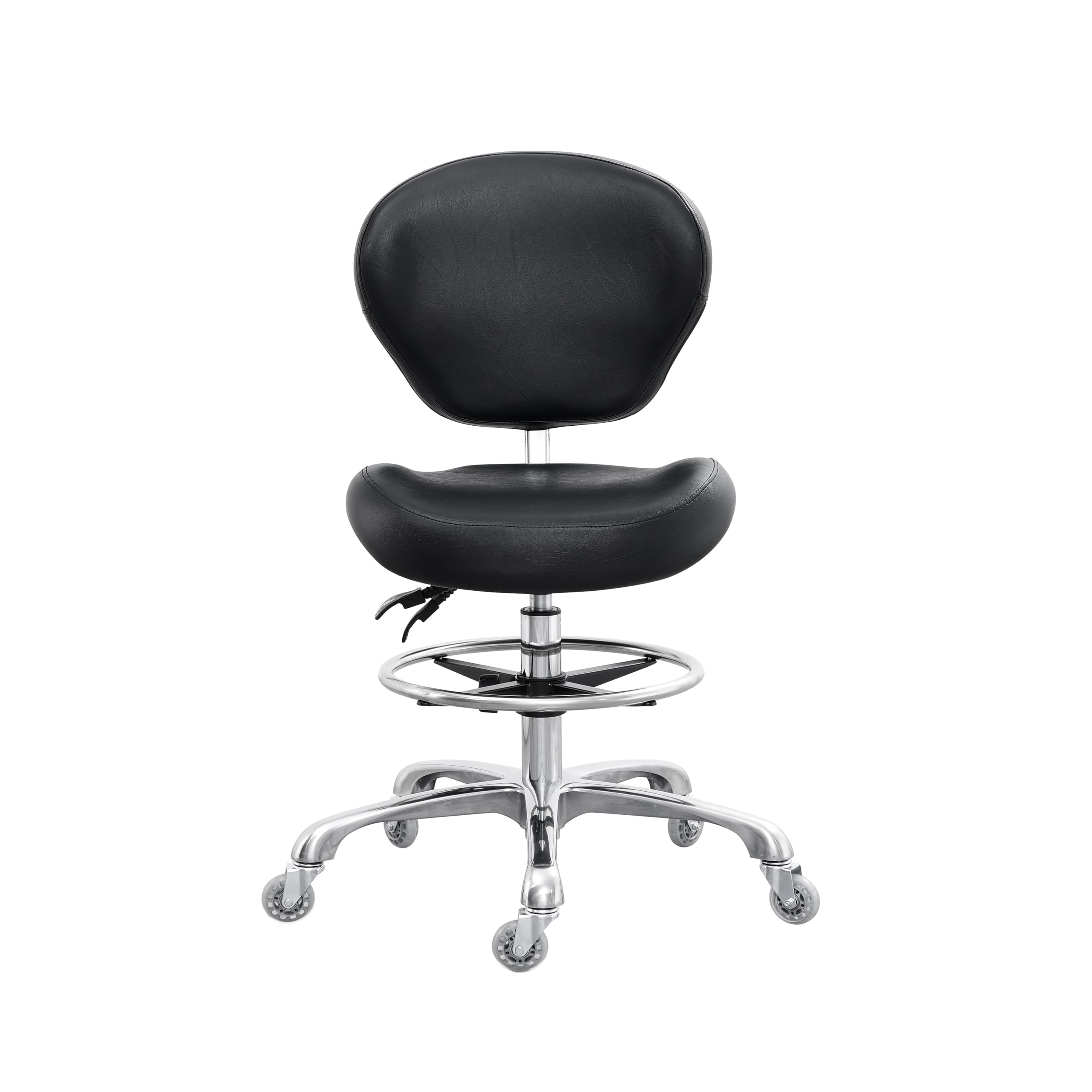 Grace&Grace Drafting Chair Adjustable Tall Shop Stool, Rolling Stool with Back Support for ...