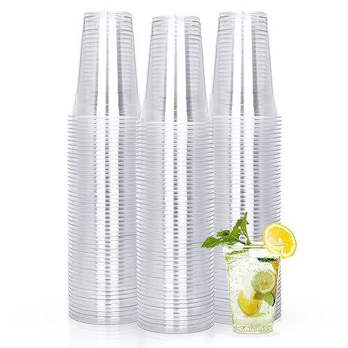 TashiBox [12oz - 150 Cups Plastic Coffee Cups Clear, Disposable Cups ...