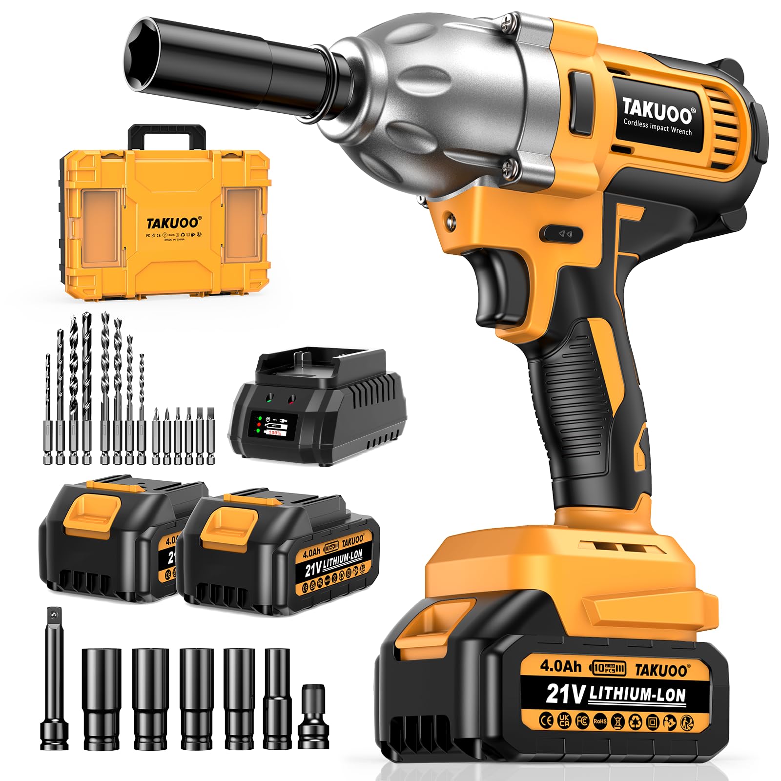 Takuoo Cordless Impact Wrench 1/2 Inch, Brushless Impact Gun 1200N.m ...