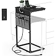 Amazon.com: Vagusicc C Shaped End Table with Charging Station, Adjustable Height Side Table for ...