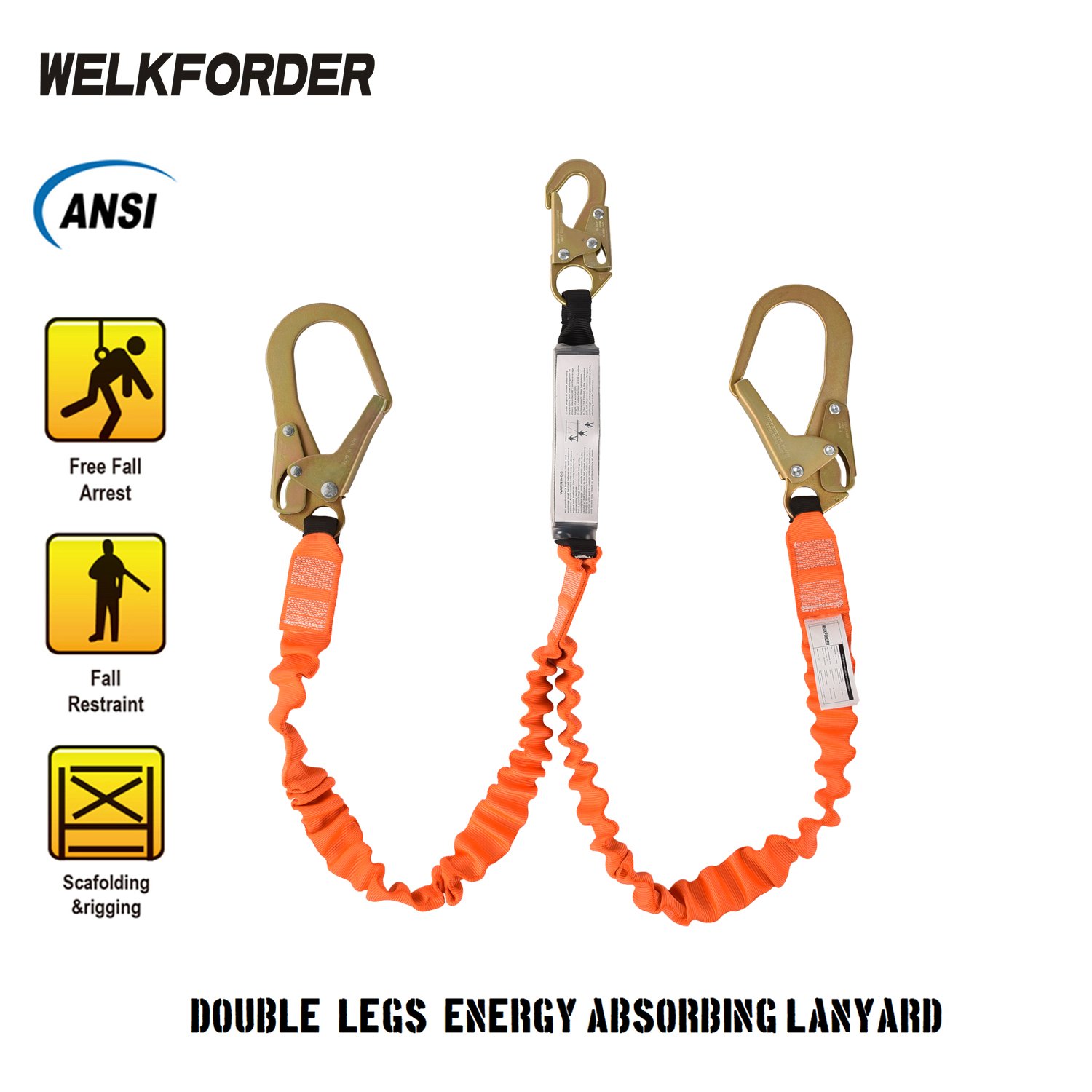 WELKFORDER Double Leg 6-Foot Safety Lanyard Fall Protection for ...