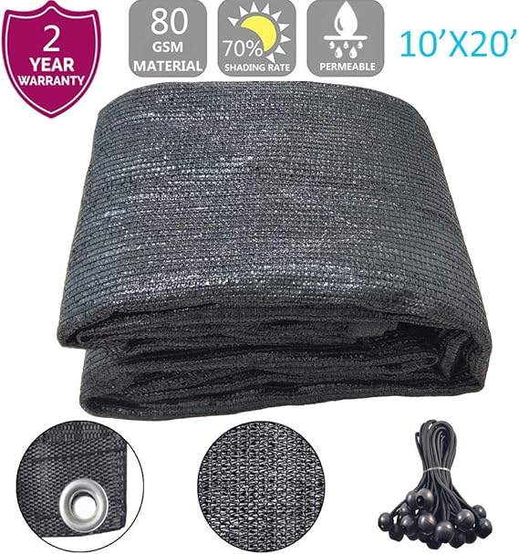 F.O.T Sun Mesh Shade Net, 70% -80% 10' x 20' Black Sunblock Shade Cloth ...