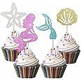 Amazon.com: 28 Pcs Glitter Mermaid Cupcake Toppers Mermaid Theme ...