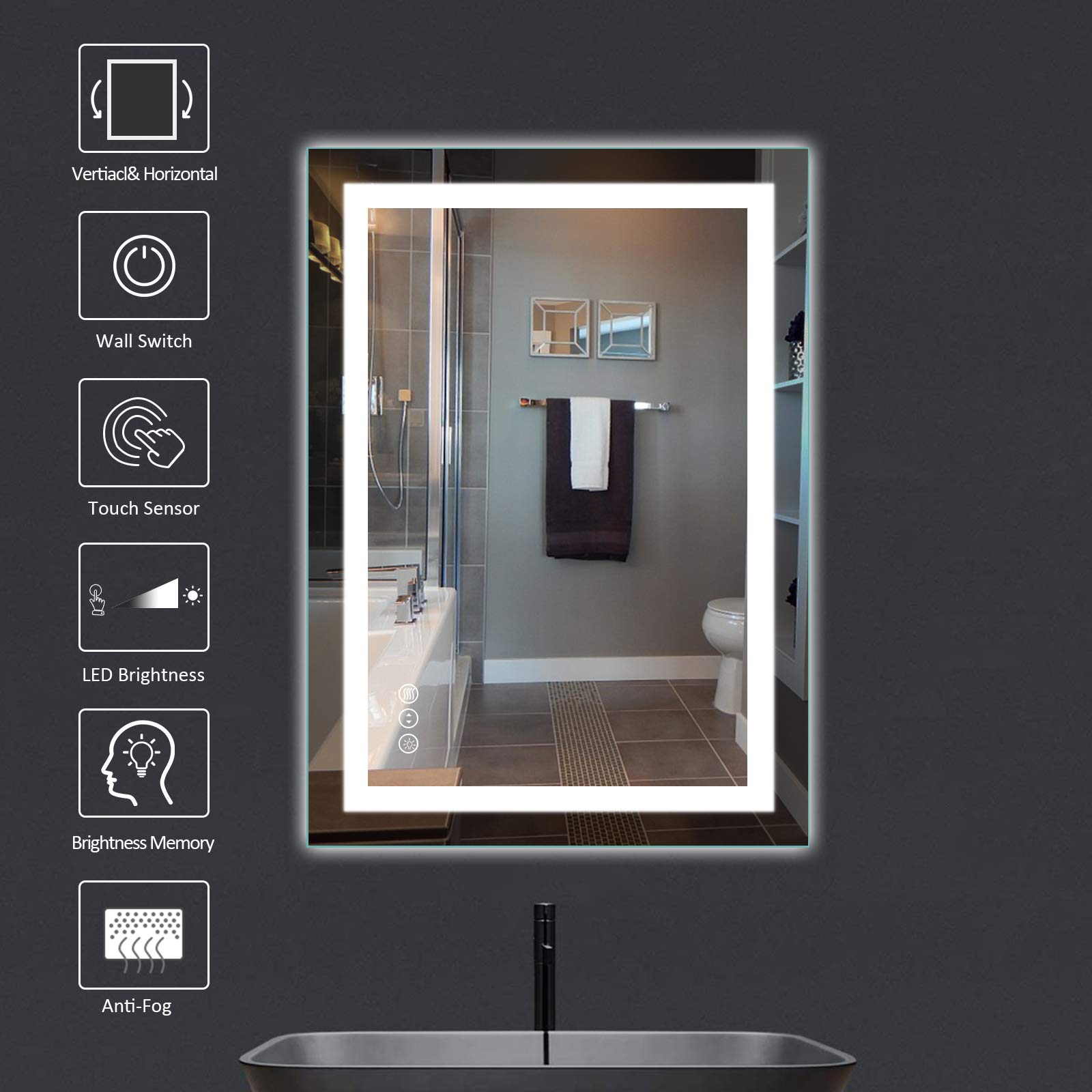 Mua LED Bathroom Mirror 20"x 28" with Front and Backlight, Stepless ...