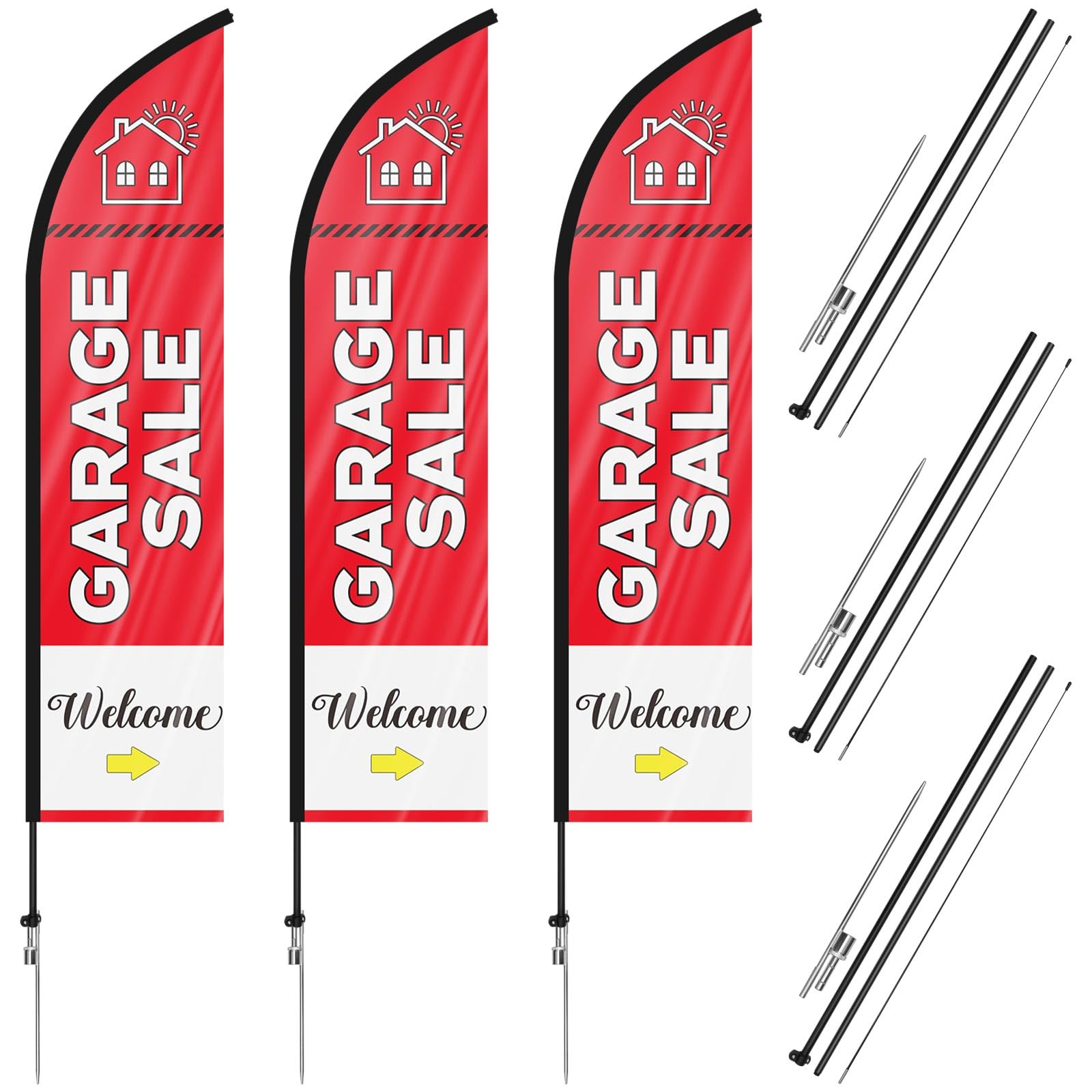 Preboun 3 Sets Garage Sale Signs Feather Flags Pole Kit with Flagpoles ...