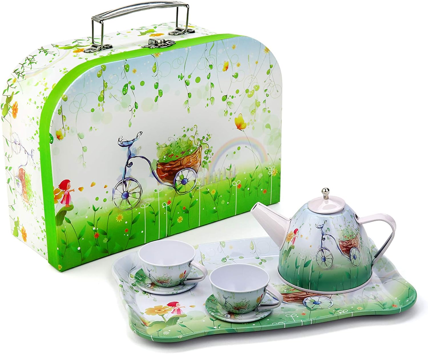 Kids Tea Set, 14 Tin Cans Tea Set + 1 Portable Suitcase + 9 Snack Toys ...