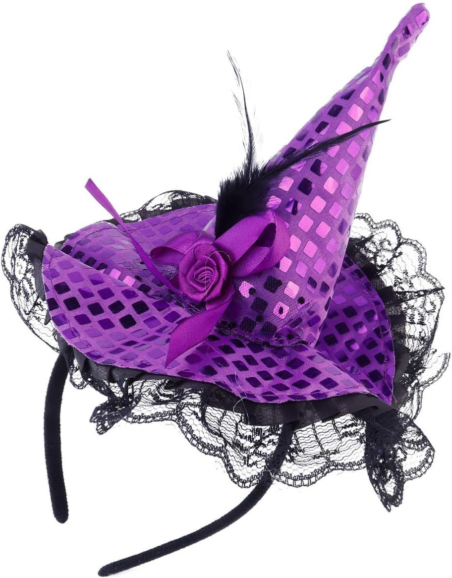 Beaupretty Sombrero de Bruja de Halloween Diadema Malla de Lentejuelas ...