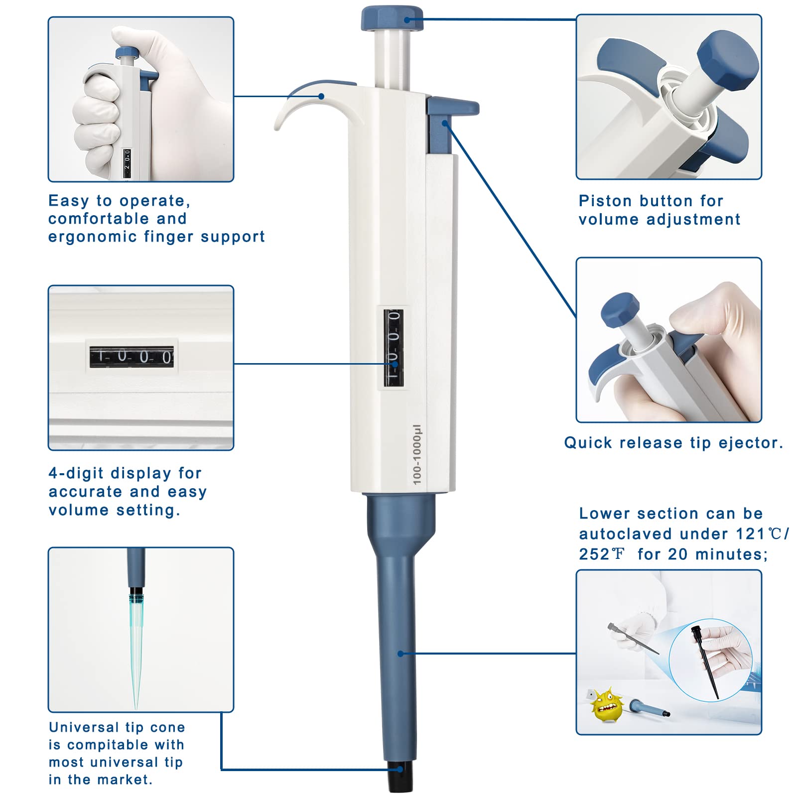 Mua Micropipette 100-1000ul, Adjustable Pipettor for Laboratory, Single ...