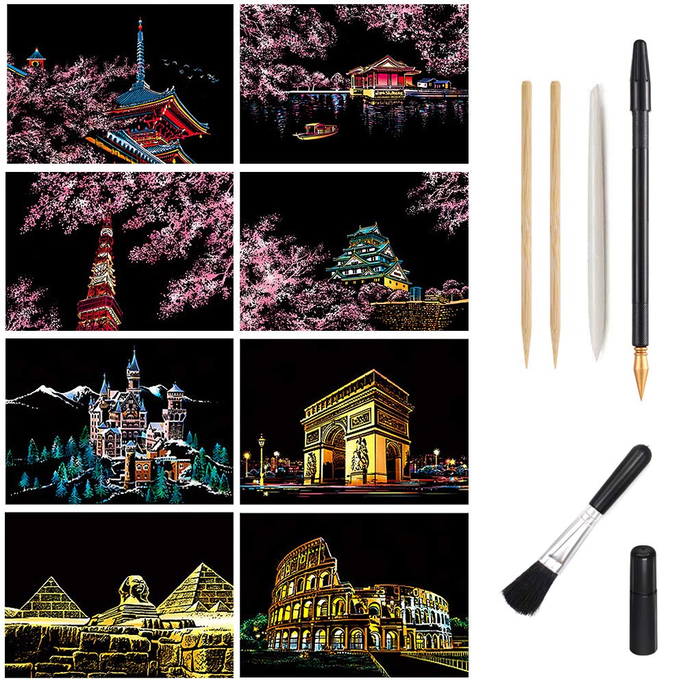 Scratch Art Paper, Rainbow Night View Scratchboard for Adults & Kids ...