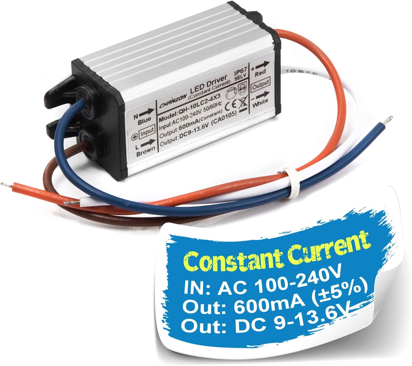 Chanzon LED Driver 600mA (Constant Current Output) 9V-13.6V (Input 85 ...
