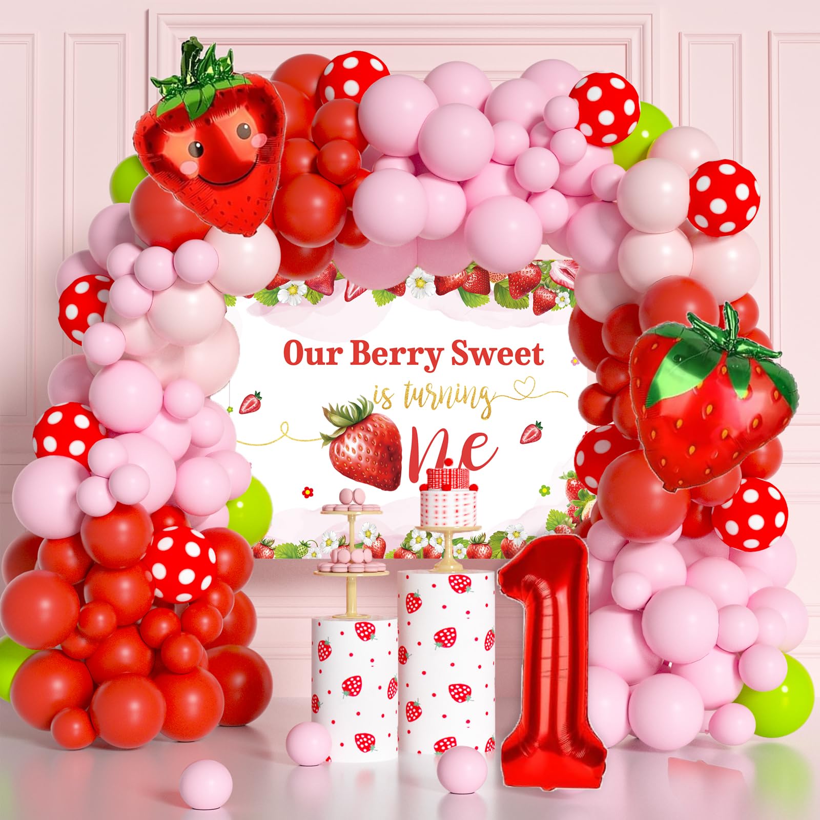 Berry First Birthday Decorations Strawberry Balloon Arch Include 59 * ...