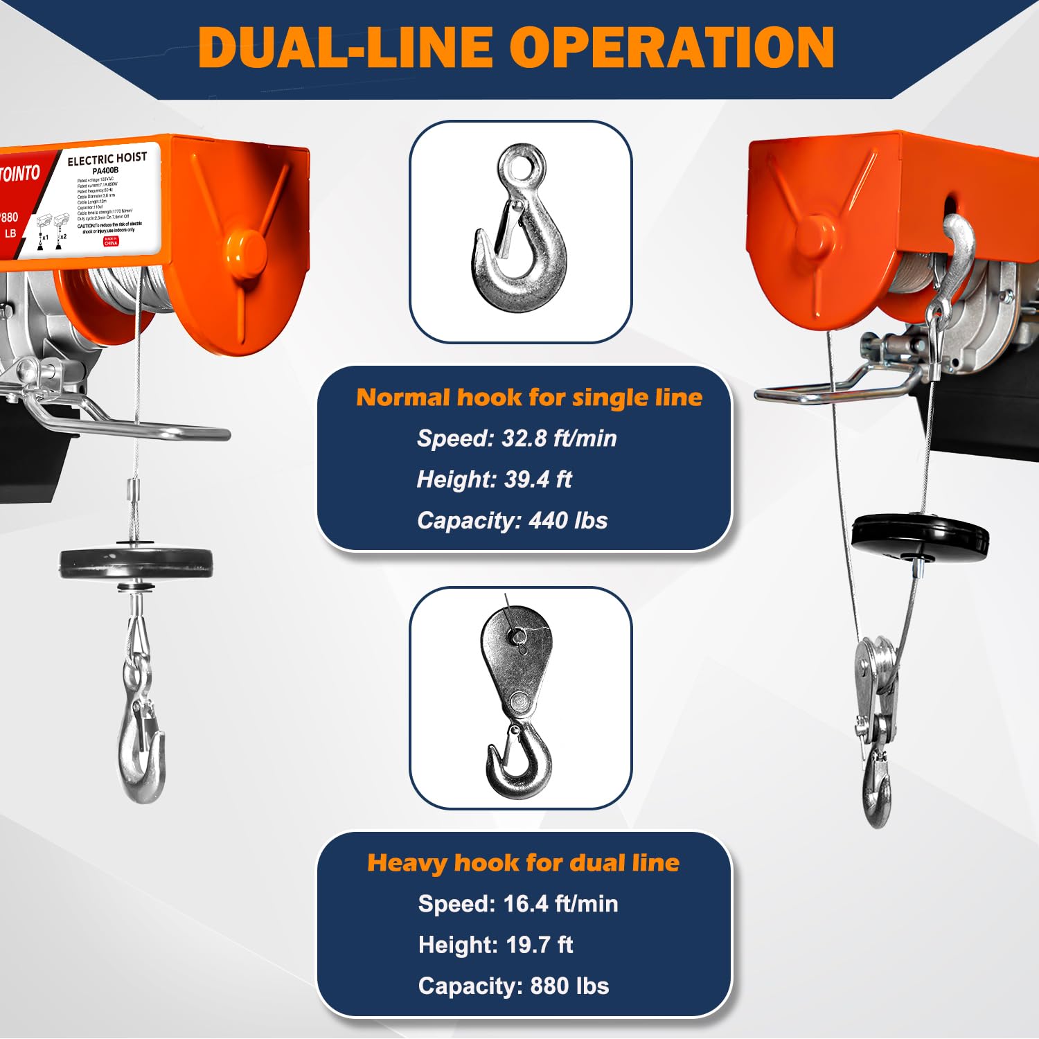 Mua YATOINTO 120V Heavy-Duty Electric Hoist - 880 LBS Capacity, 39ft ...