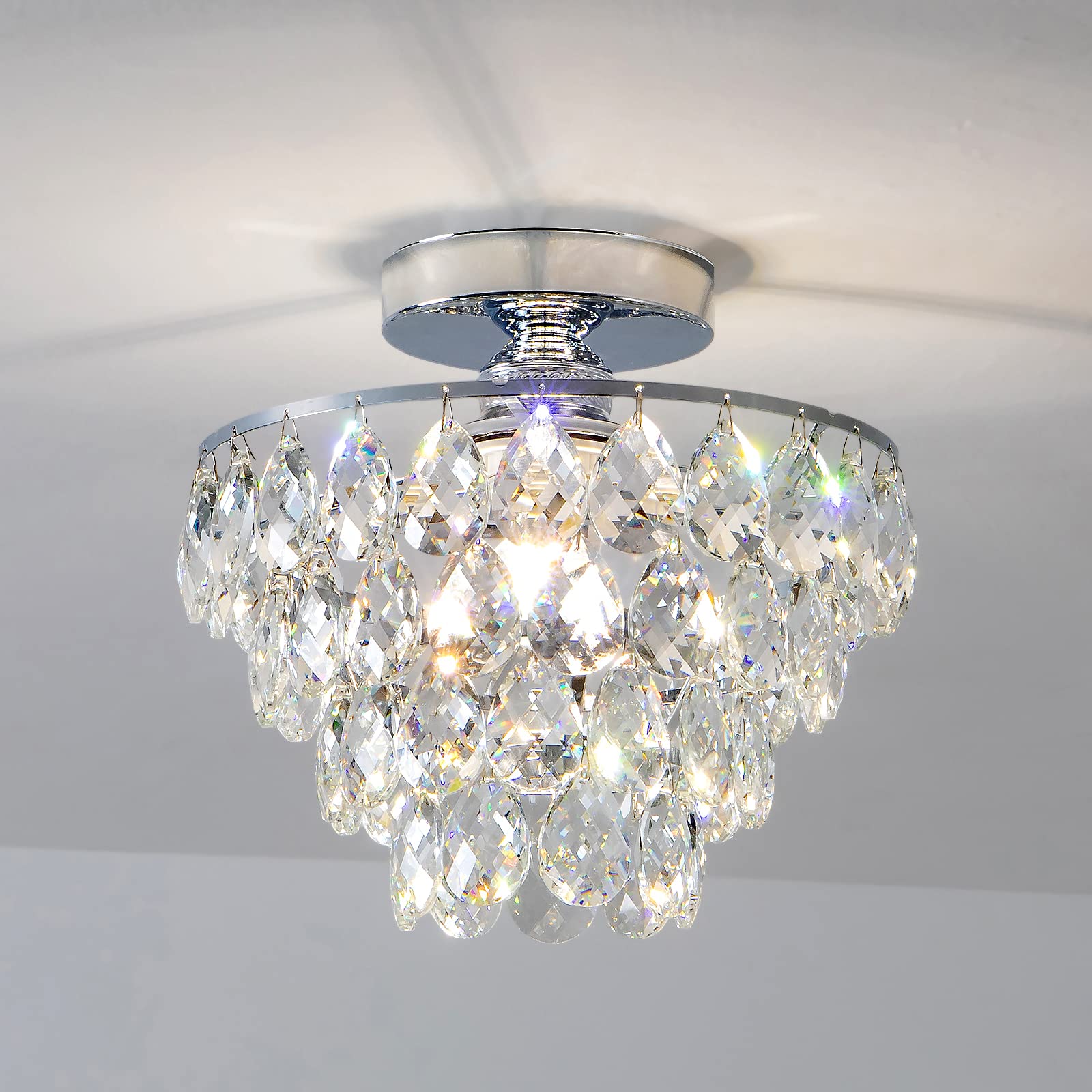 Mini Crystal Chandelier Ceiling Light Small, Modern Chrome Crystal ...