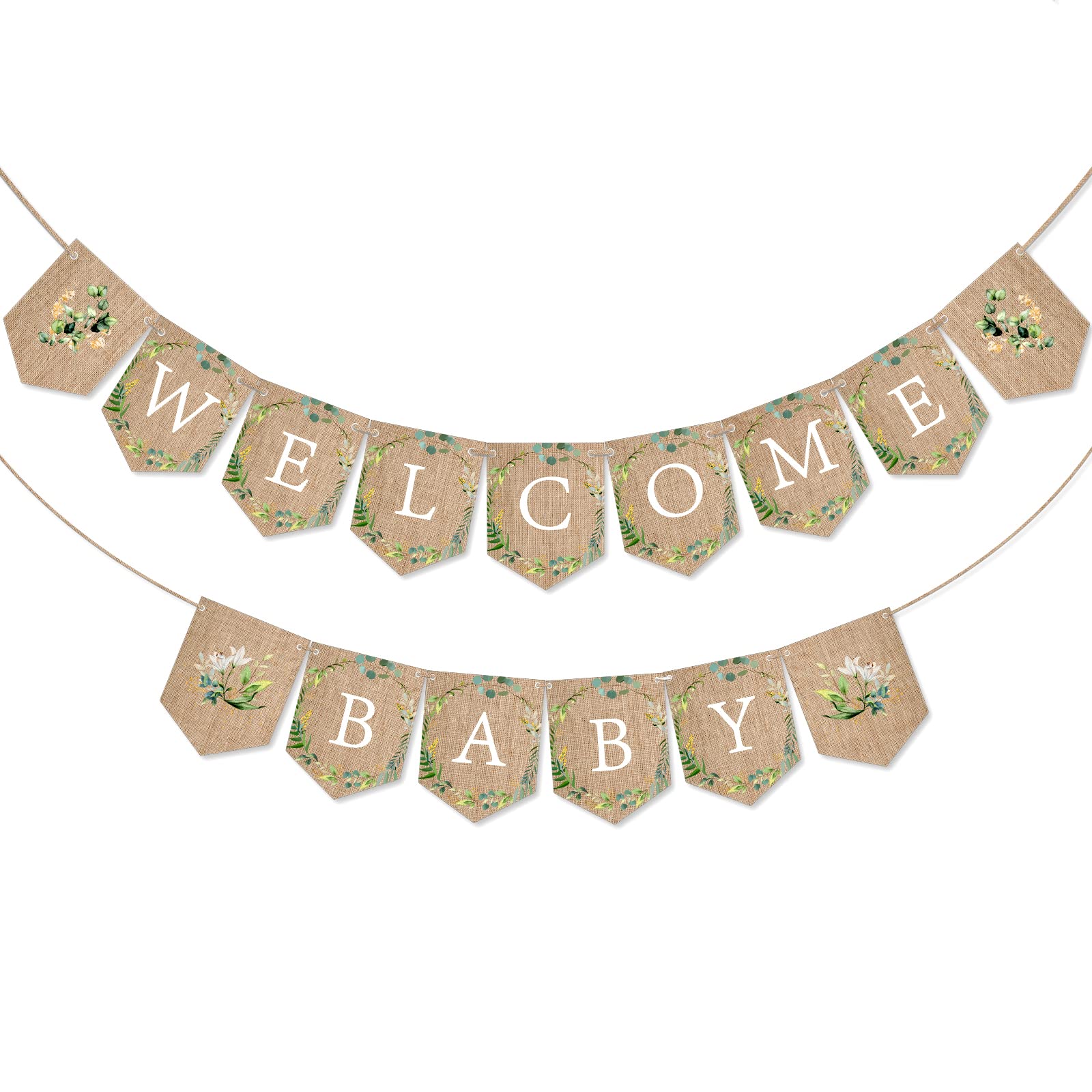 Tatuo Welcome Baby Banner Greenery Banner Bunting Garland Burlap ...
