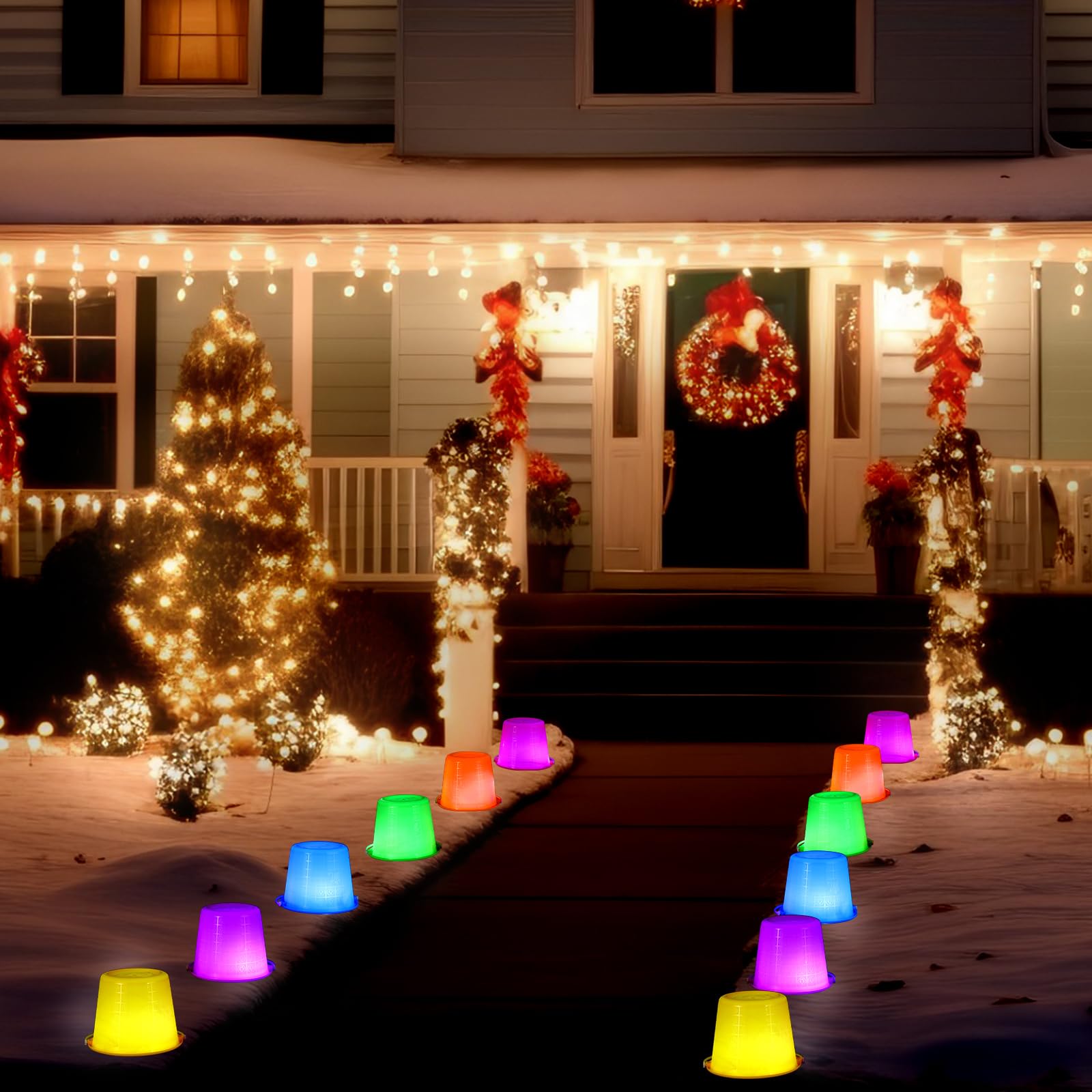 Reallnaive 12 Set Gumdrop Christmas Pathway Lights Sand Buckets with ...