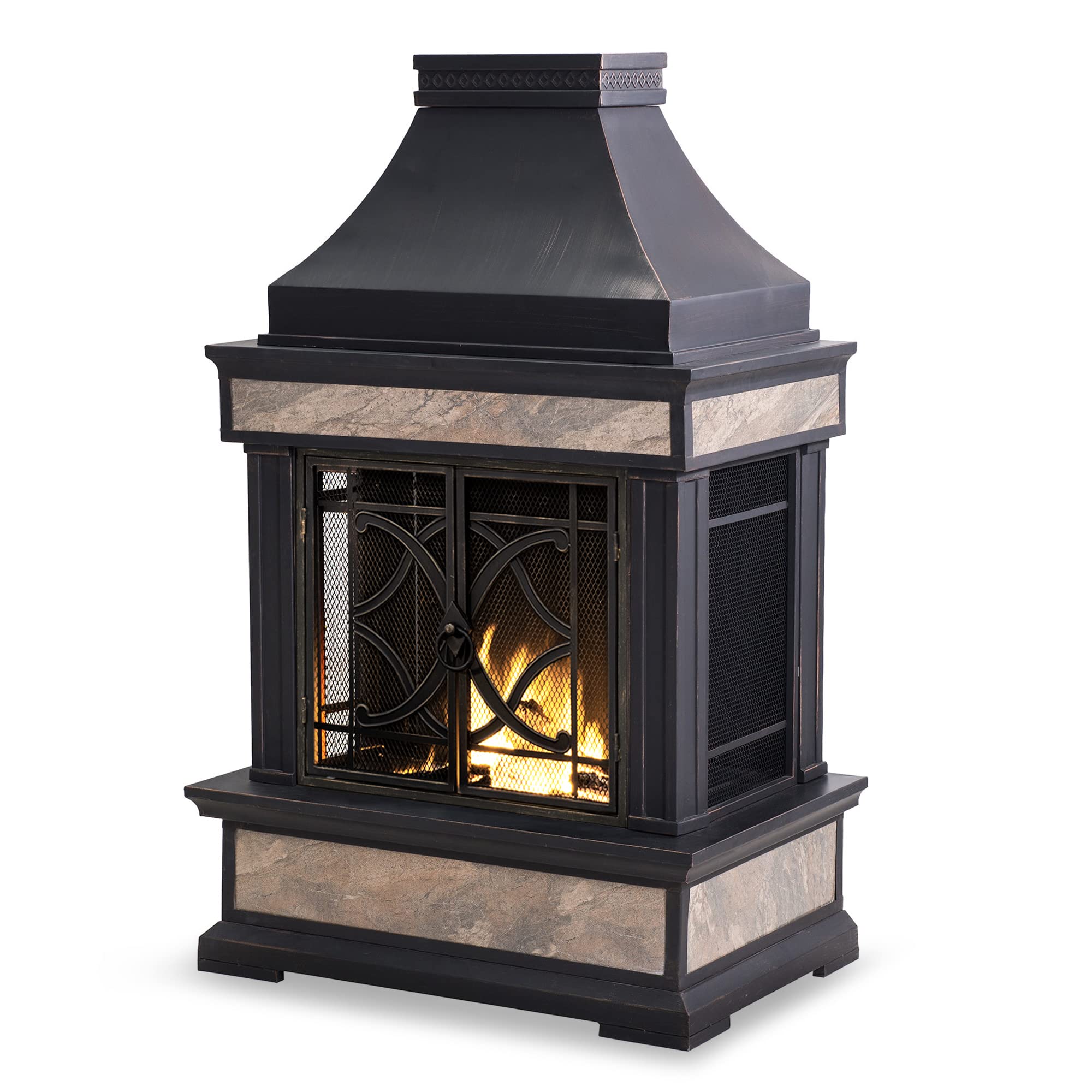 Sunjoy Outdoor Fireplace, Heirloom Patio Wood Burning Steel Fireplace ...