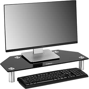 Amazon.com: VonHaus Glass Corner Monitor Stand - Adjustable Height ...