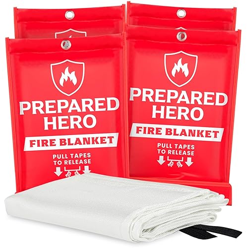 Prepared Hero Emergency Fire Blanket - 4 Pack - Fire Suppression for ...
